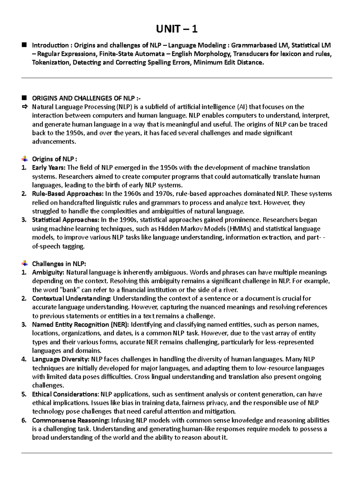 NLP 101: Unit 1 - Intro to Language Modeling & Key Concepts - Studocu