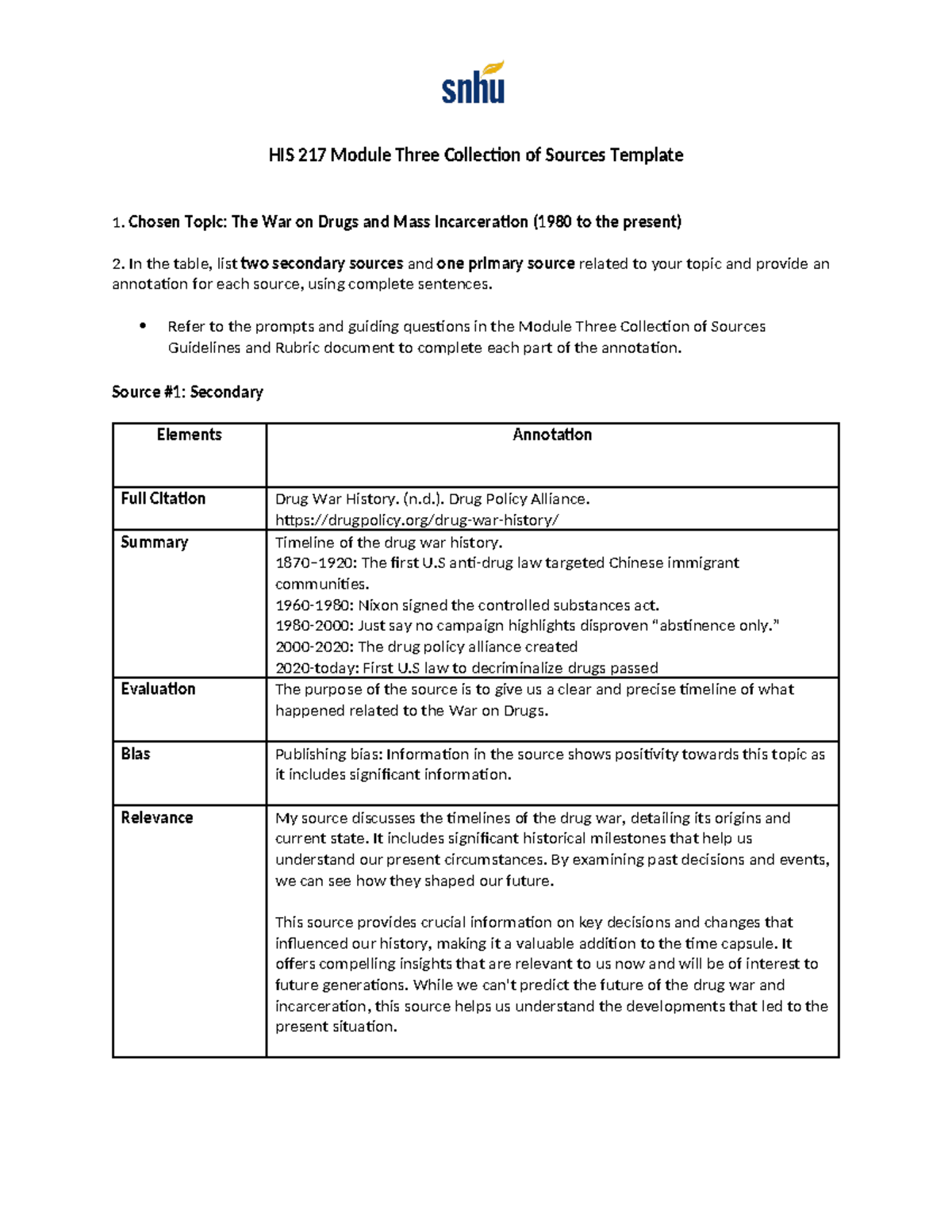 HIS 217 Module 3 Annotated Sources on War on Drugs & Incarceration ...