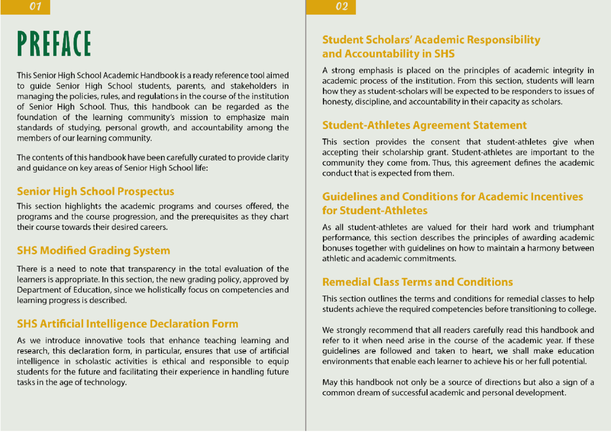 SHS academic handbook: Student responsibility and accountability guide ...