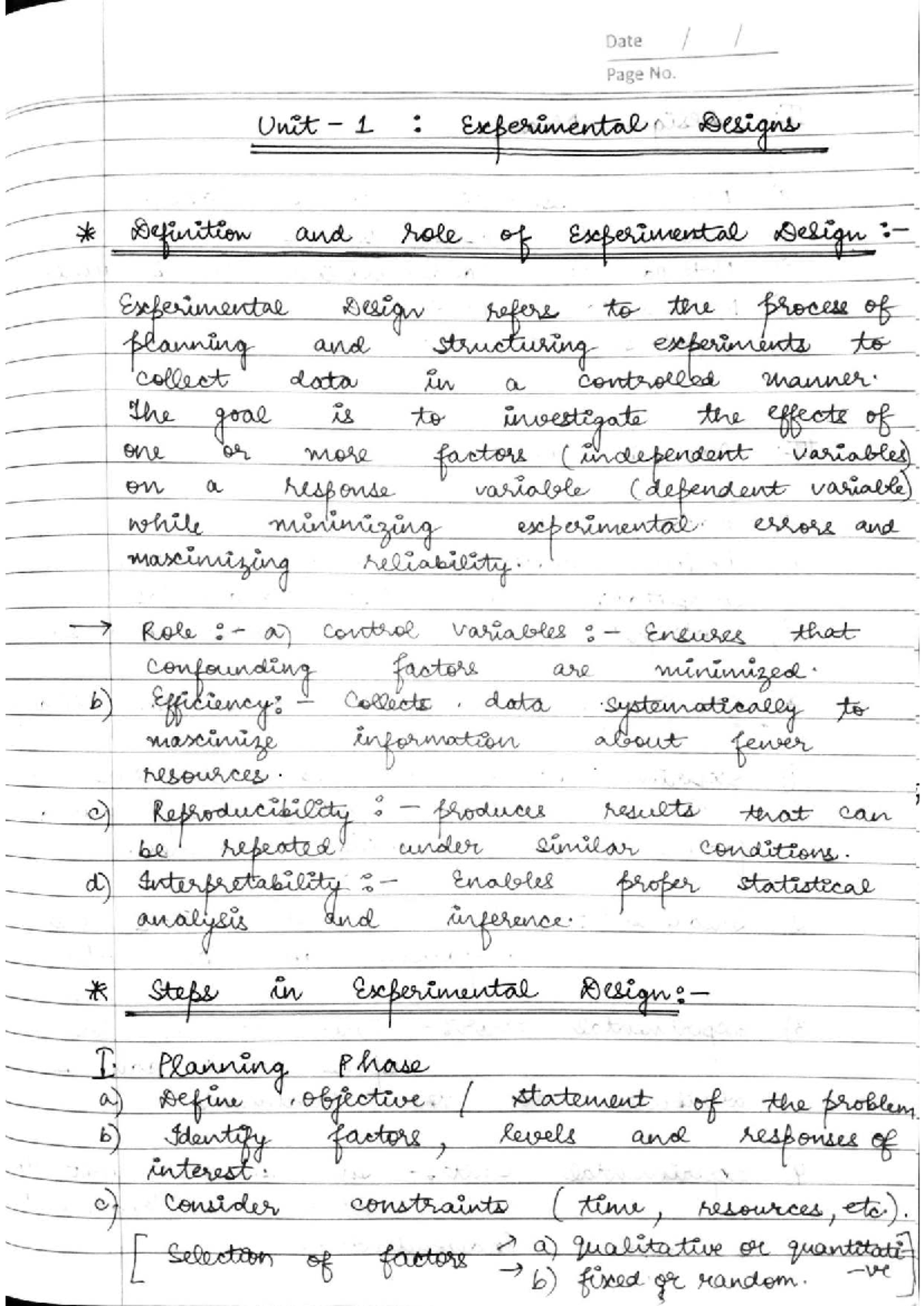Unit 1: Experimental Designs Overview and Key Concepts (DOE) - Studocu
