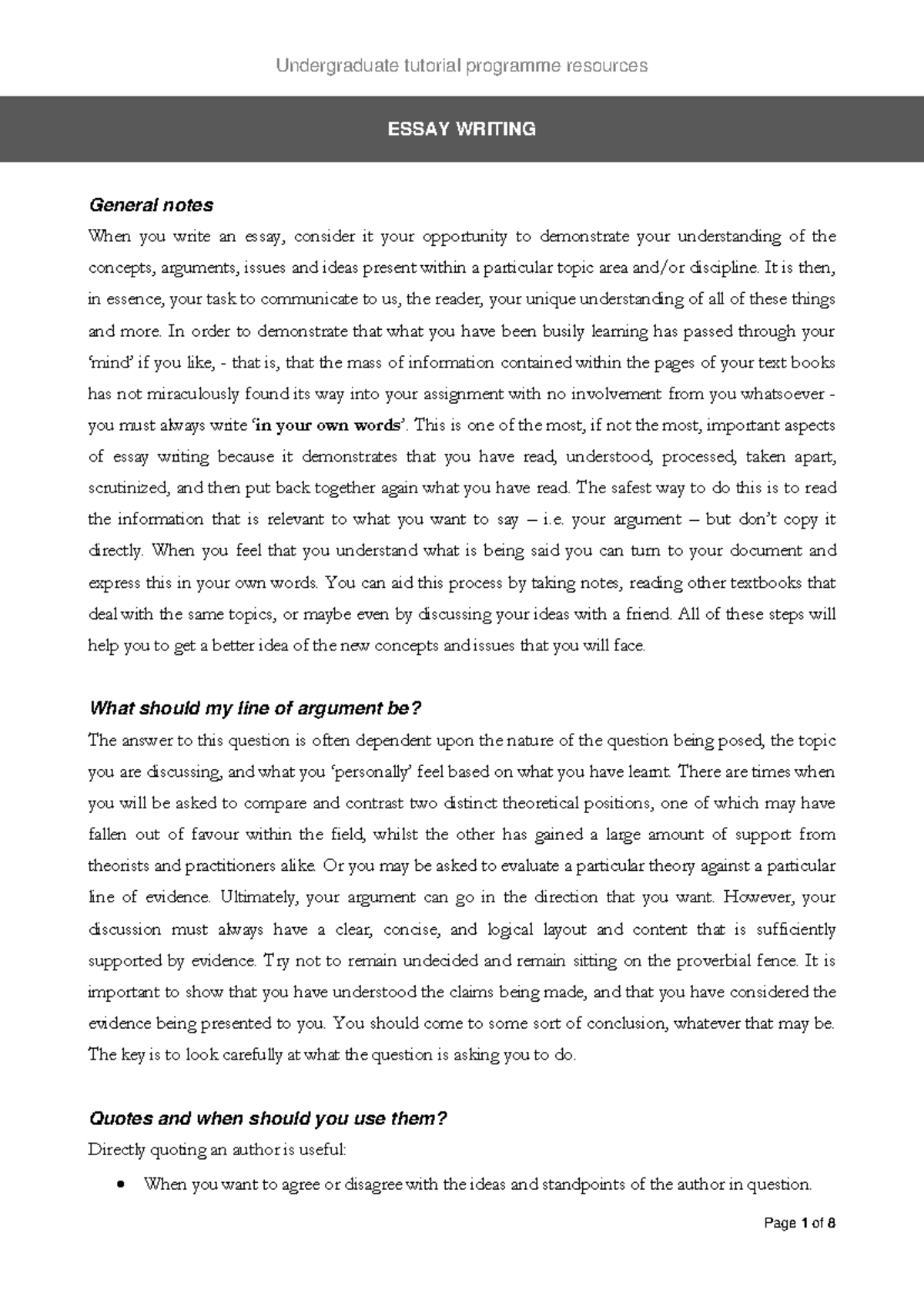 Essay writing guide - ESSAY WRITING General notes When you write an ...