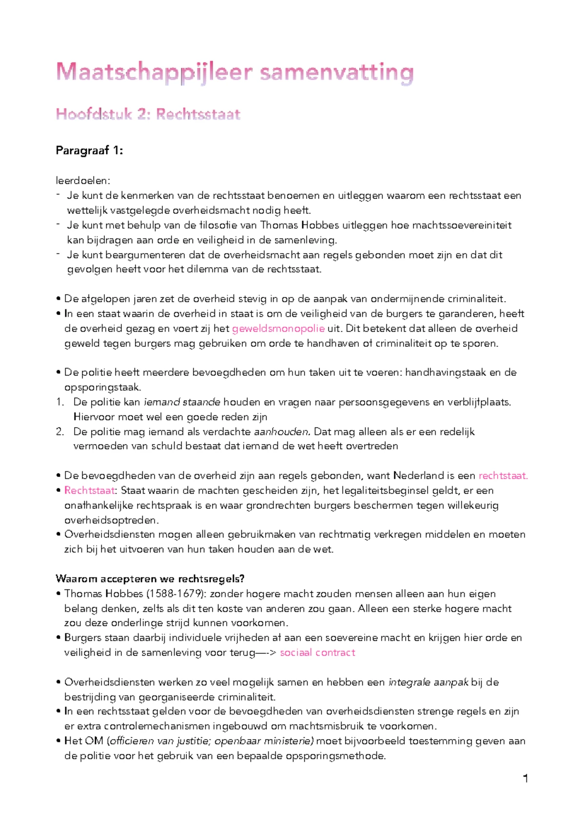 Maatschappijleer H2 - Samenvatting over Vrijheid, Veiligheid en Rechtsstaat - Studeersnel