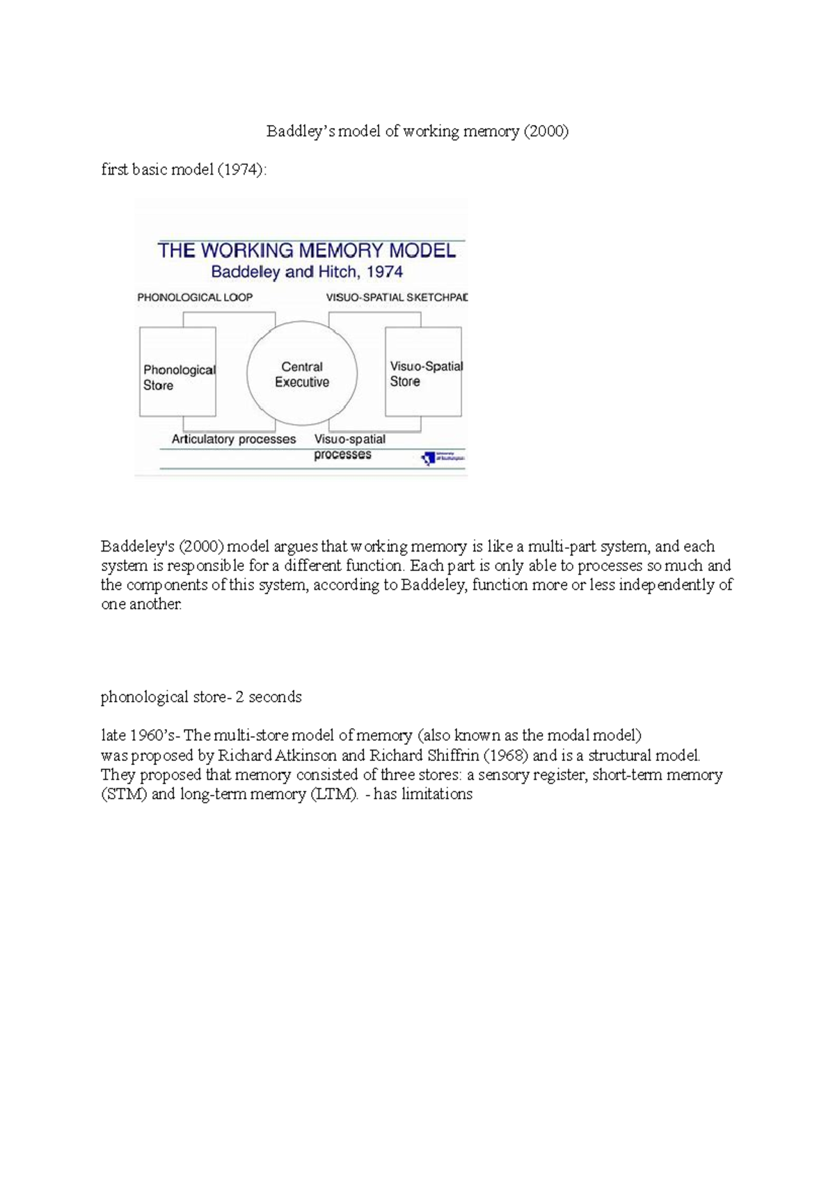Baddeley's Working Memory Model: Key Components and Functions - Studocu