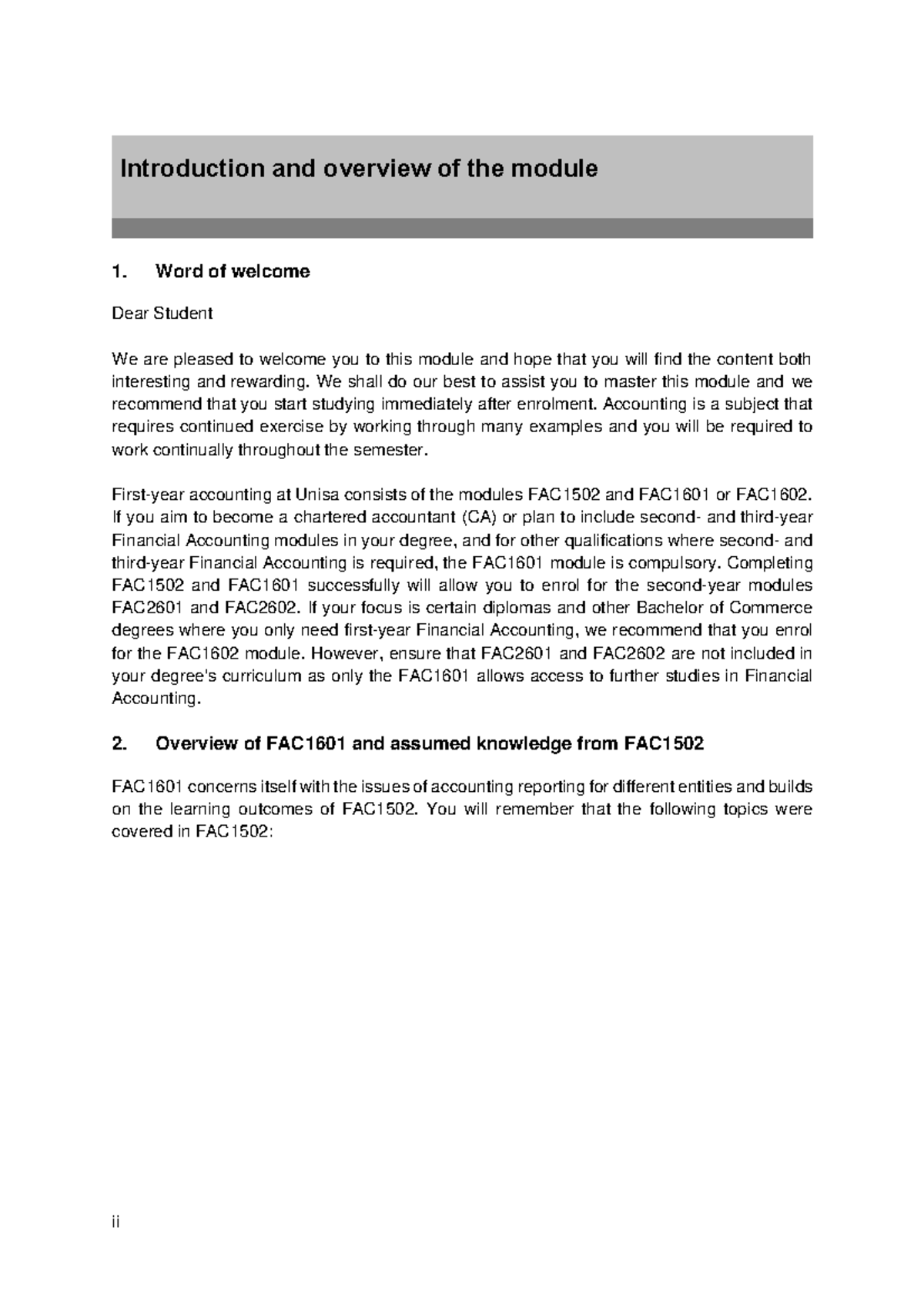 FAC1601: Introduction and Overview of Financial Accounting Module - Studocu