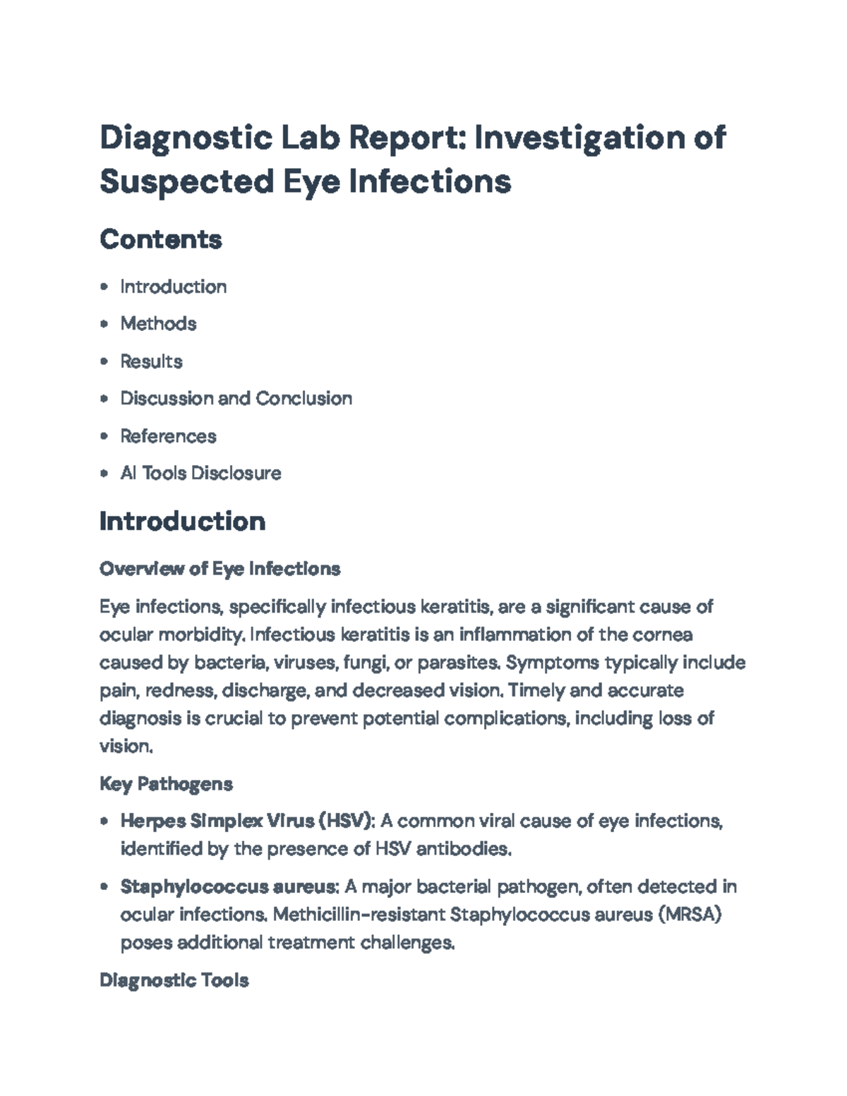 Diagnostic Lab Report: Eye Infections Investigation (Course Code ...