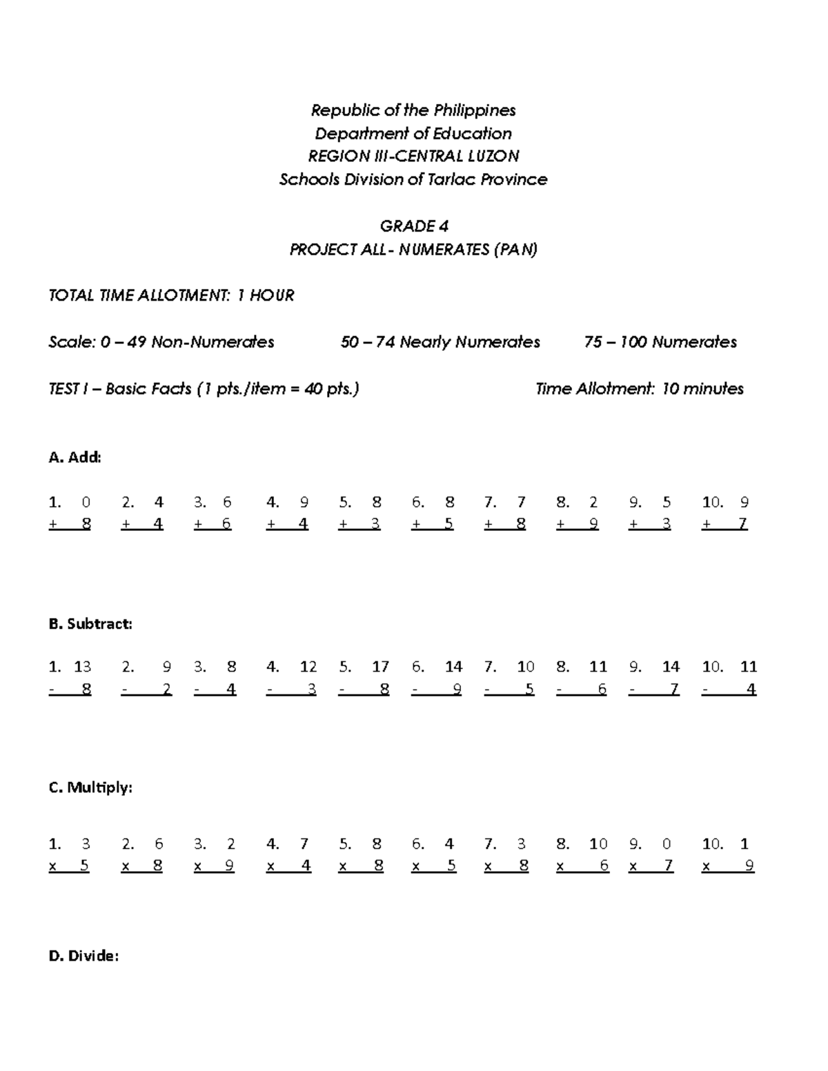 Grade 4 PAN - Math Lesson Plan with Exercises and Answer Key - Studocu