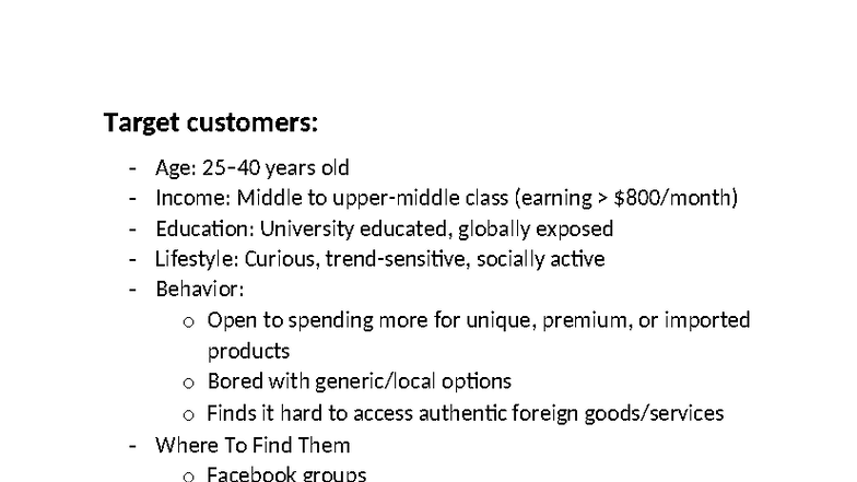 Target customers - dva - Target customers: - Age: 25–40 years old ...