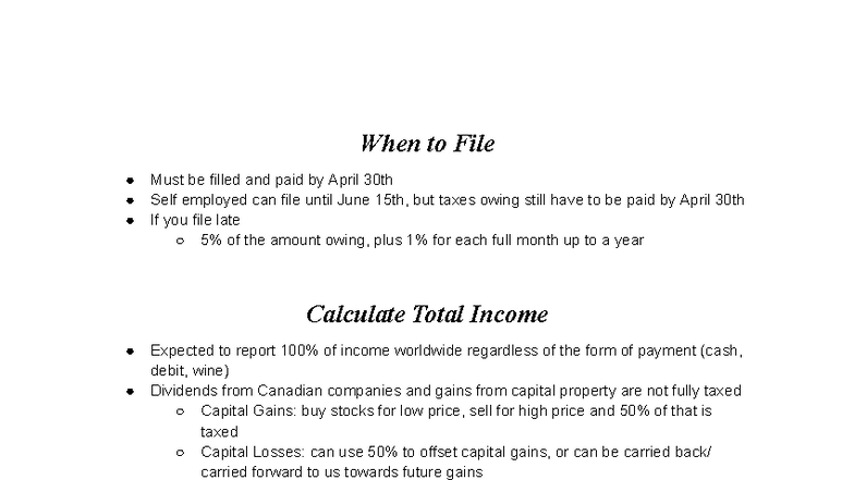 Tax Lecture Notes: Key Filing Dates and Tax Concepts - Studocu