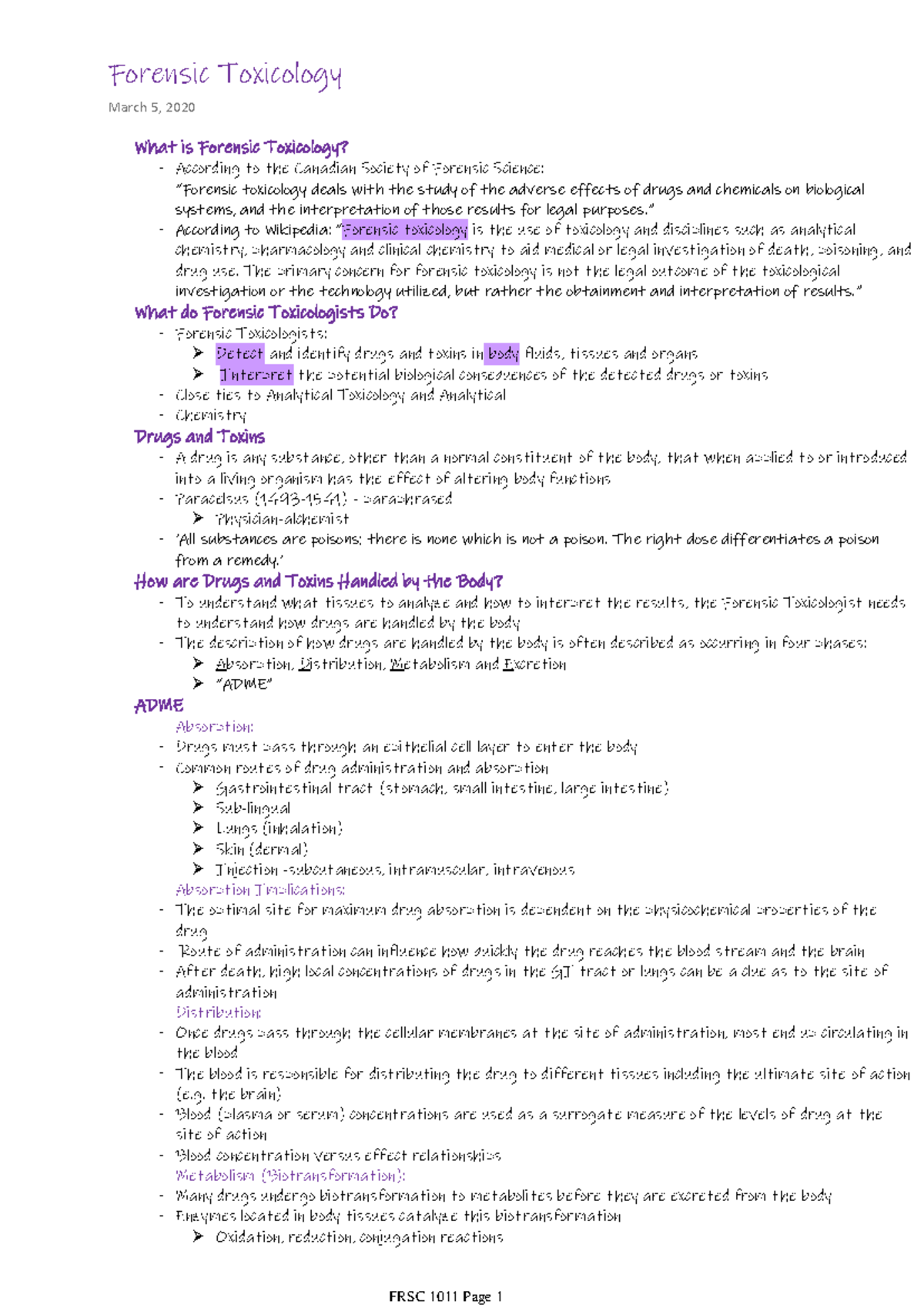 Forensic Toxicology - Lecture notes 13 - Warning: TT: undefined ...
