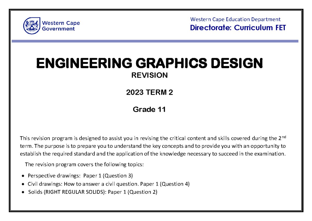 Grade 11 EGD Term 2 Revision Notes - Engineering Graphics Design 2023 ...