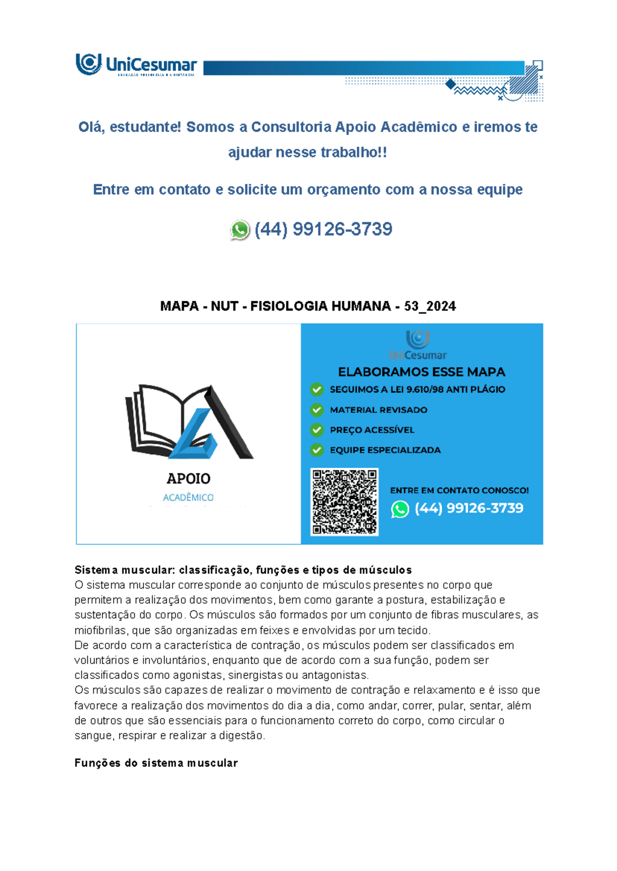 MAPA - NUT - FISIOLOGIA HUMANA - 53: Estudo do Sistema Muscular e ...