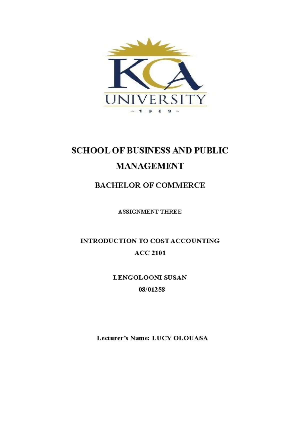 ACC 2101 Assignment 3: Cost Estimation Analysis - Studocu