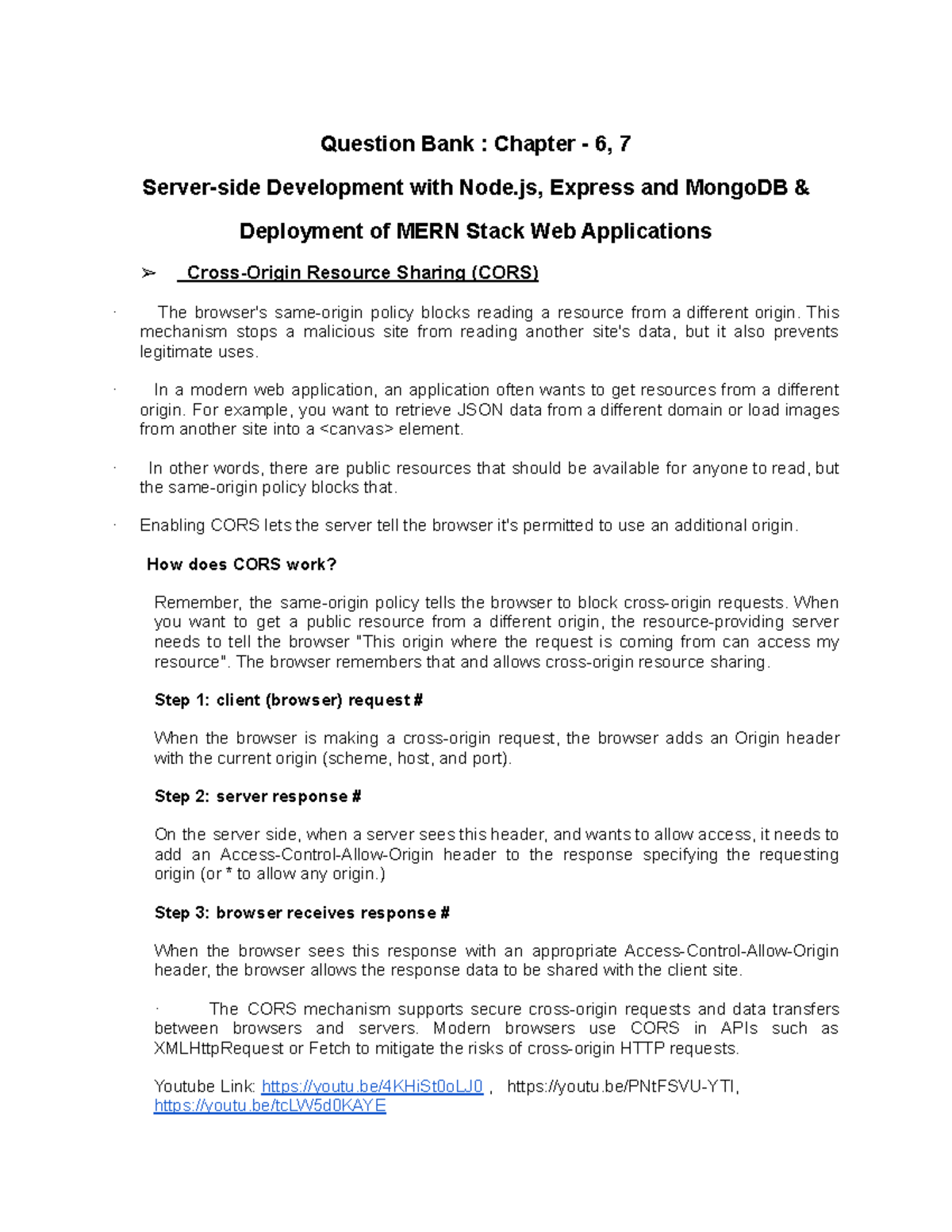 Question Bank: MERN Stack Development - Chapters 6 & 7 - Studocu