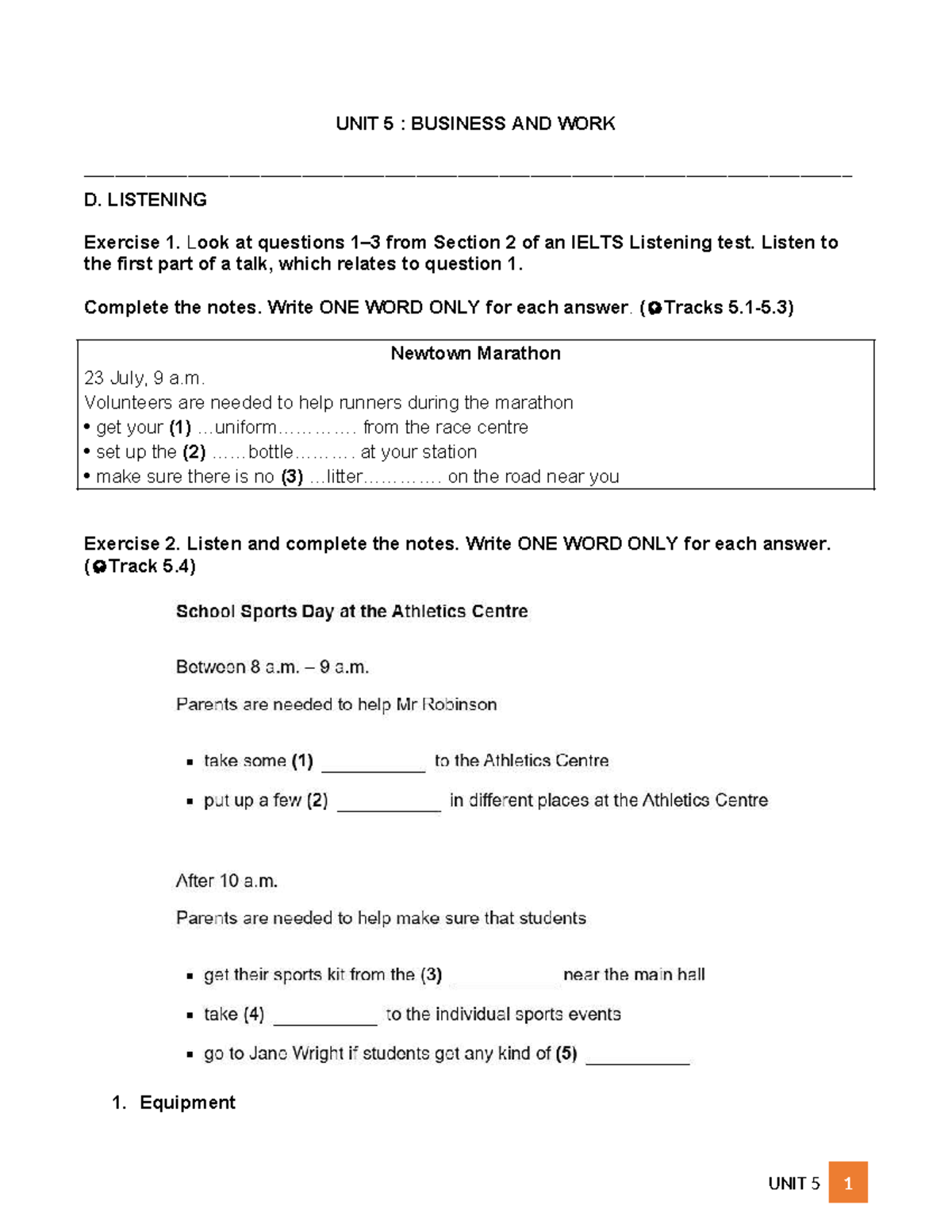 UNIT 5: IELTS Listening & Speaking Exercises - Business & Work - Studocu