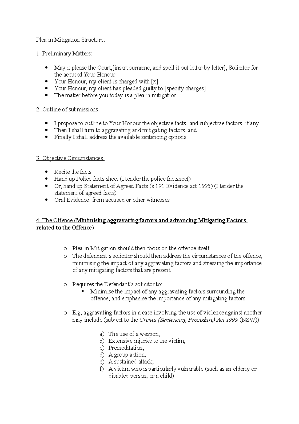 Plea in Mitigation Structure: Key Points for Legal Submissions - Studocu