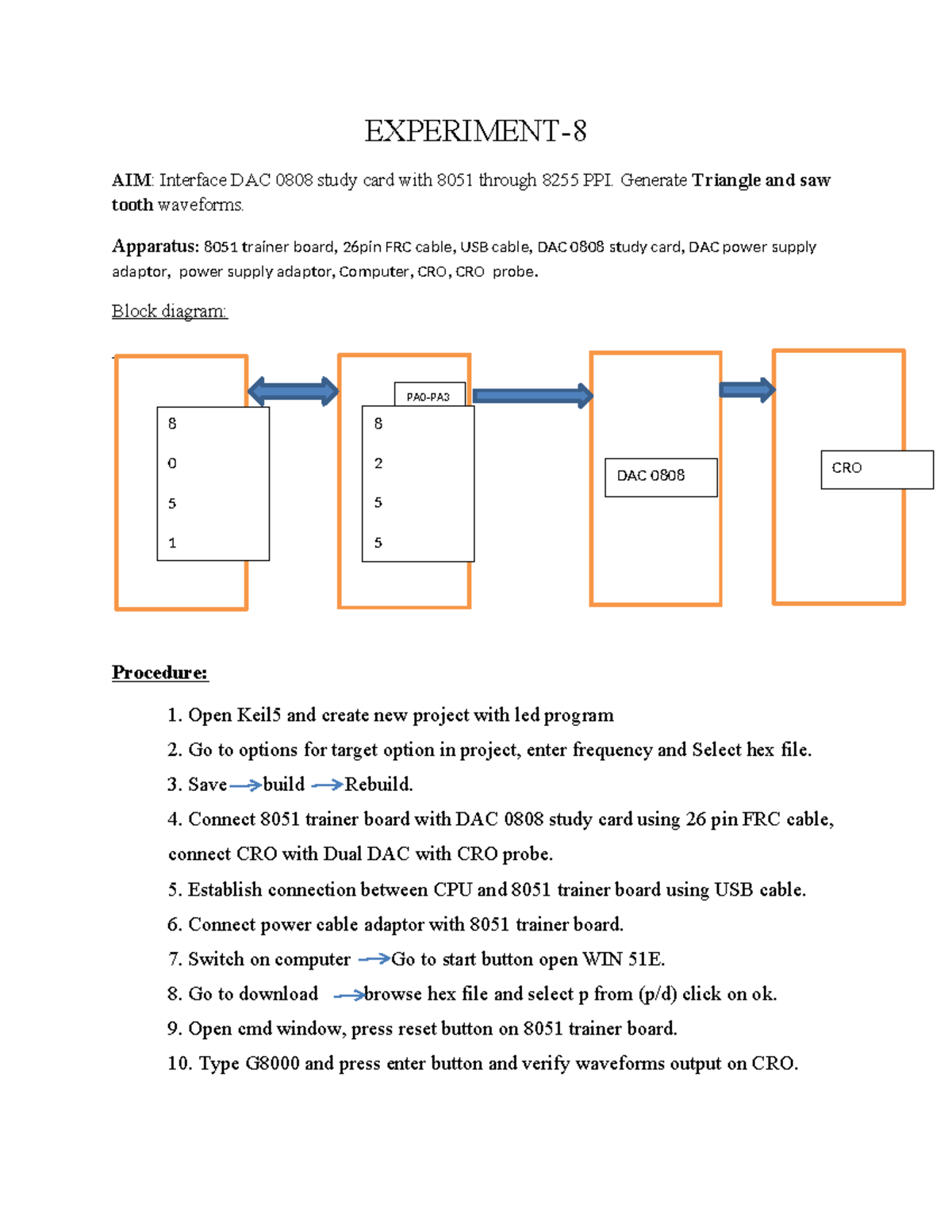 MPMC EXP 8 - Lab Notes on DAC 0808 & 8051 Waveform Generation - Studocu