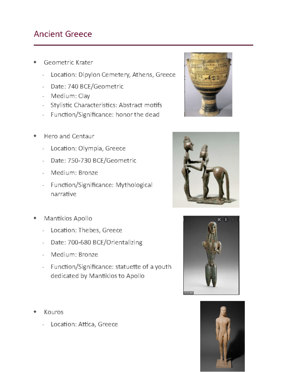 Ancient Greece Art Study Notes: Key Works and Historical Context - Studocu