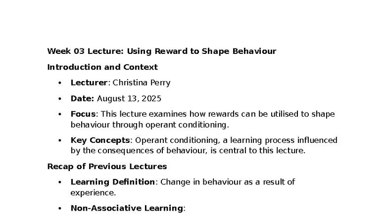Week 03 Lecture: Reward and Behaviour Shaping in Operant Conditioning ...