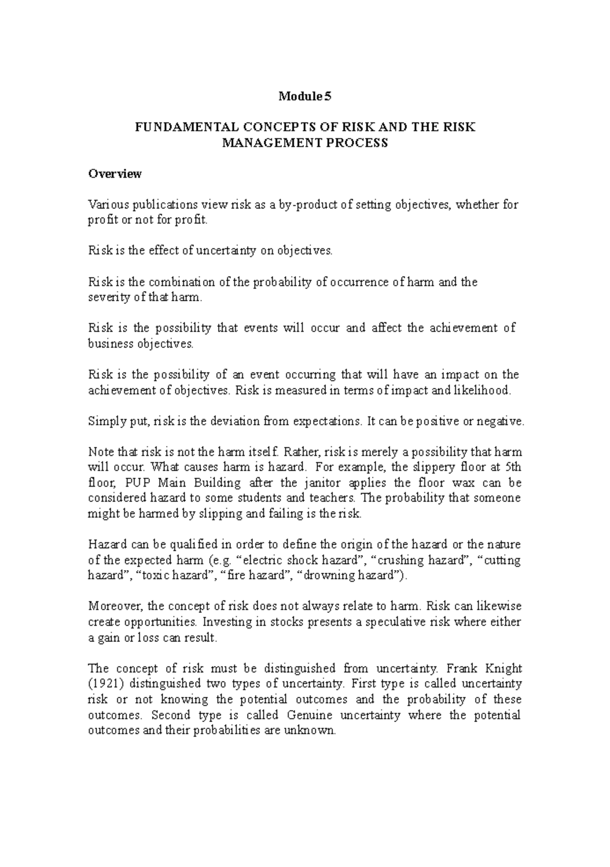 Module 5 Fundamental of Risks - Module 5 FUNDAMENTAL CONCEPTS OF RISK ...