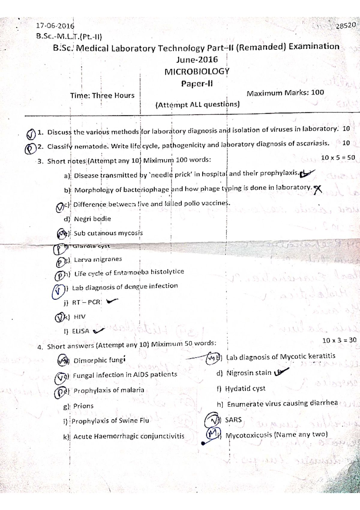 28520 B.Sc. Medical Lab Tech: Microbiology Exam Study Notes - Studocu