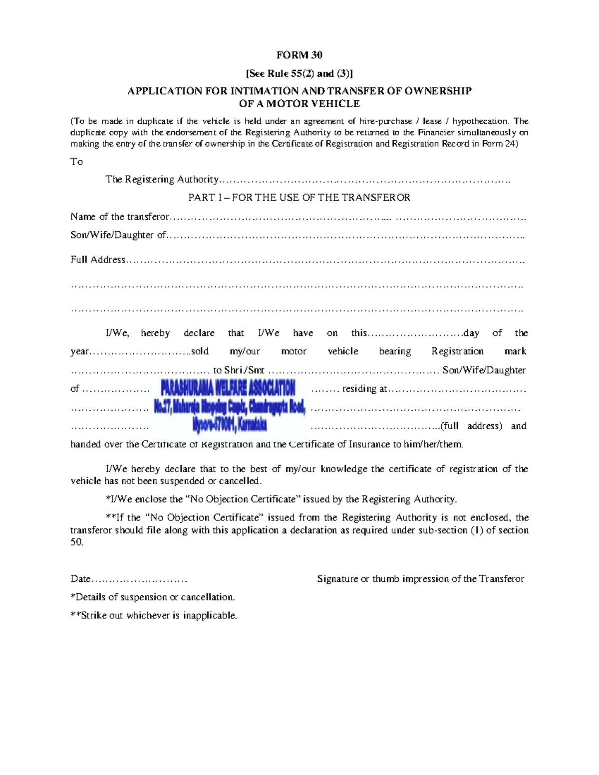 Form 30 - Application for Vehicle Ownership Transfer (Economics) - Studocu