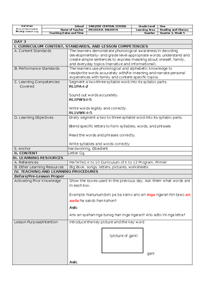 Grade 2 Tentative Class Program Template Unified FOR - School Address ...