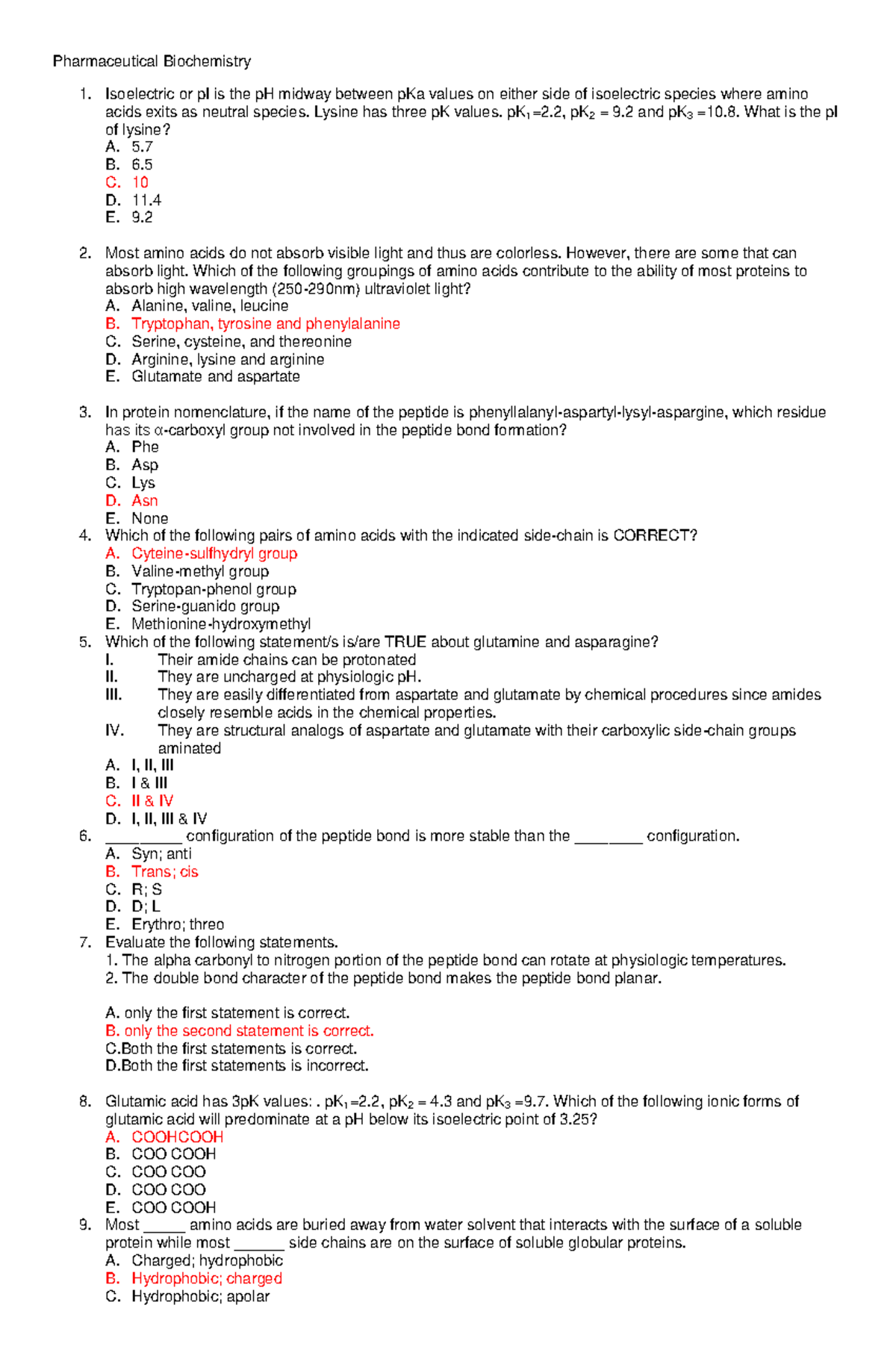 Biochemistry -RED Pacop - Pharmaceutical Biochemistry Isoelectric or pI ...