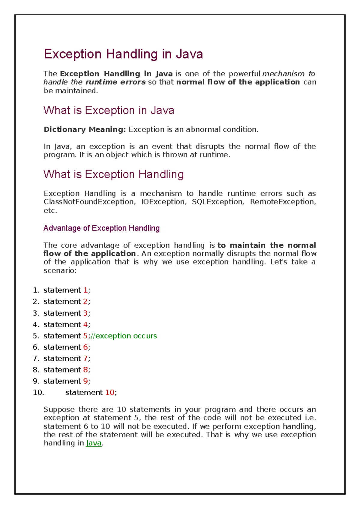 Lecture 11- Exception Handling in Java - Exception Handling in Java The Exception Handling in ...