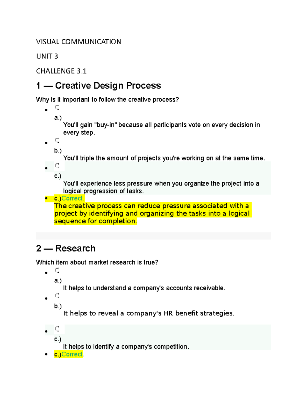 Visual Communication: UNIT 3 Challenge 3.1 Study Guide - Studocu