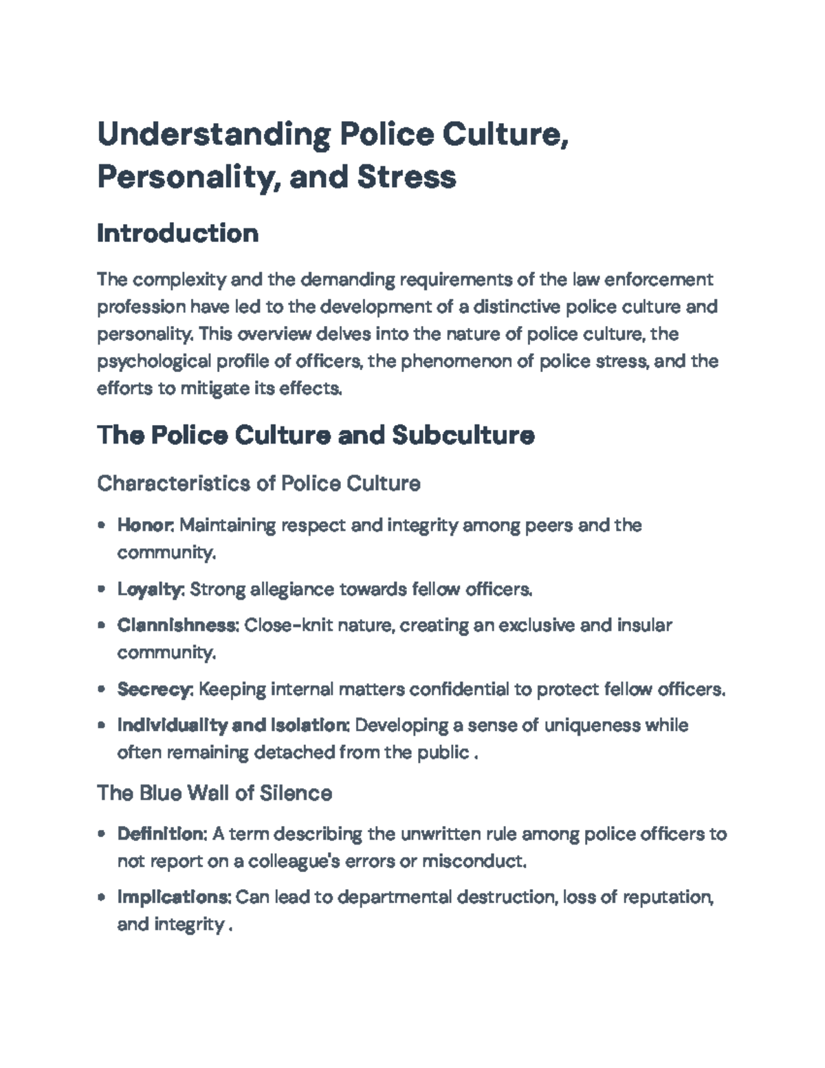 Understanding Police Culture, Personality, and Stress in Law ...