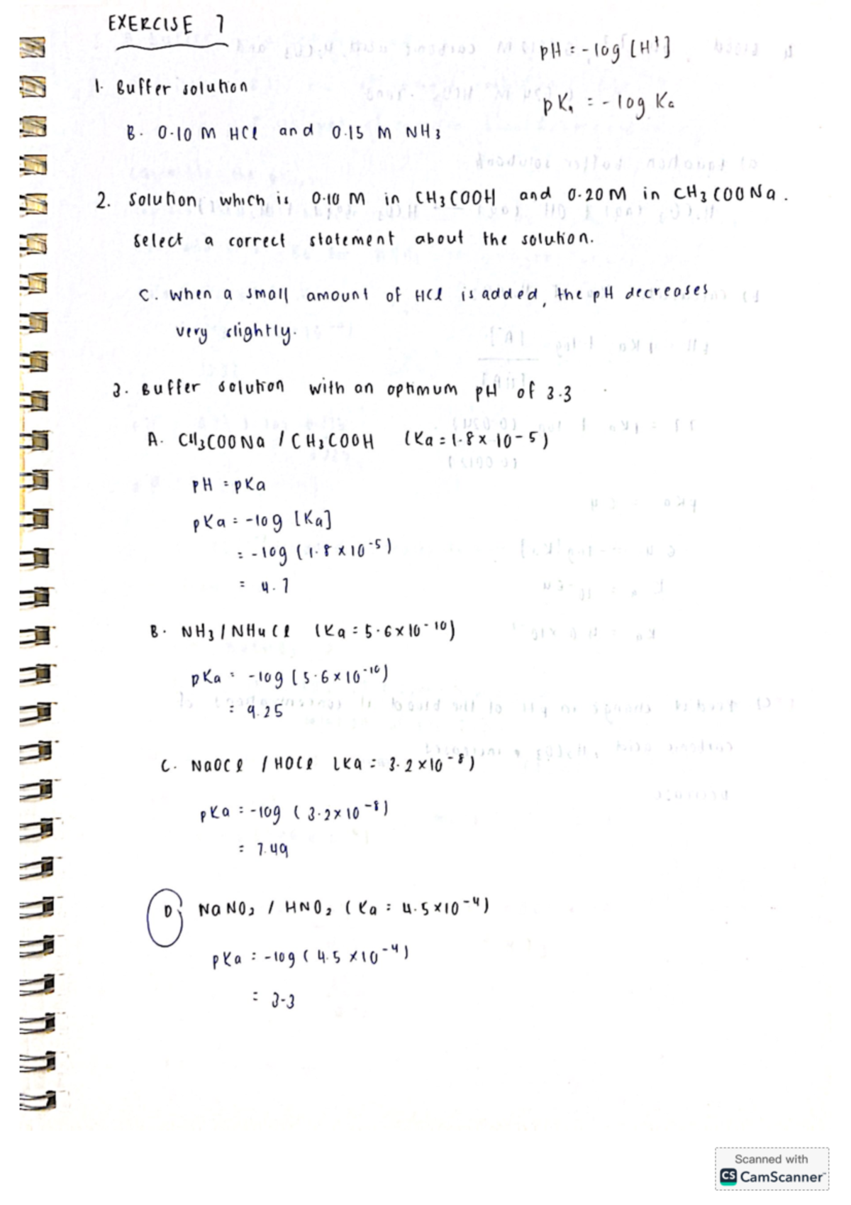 Exercise 7 (chem) - tutorial - EXERCISE 7 pH 10g (H!) 1. Buffer ...