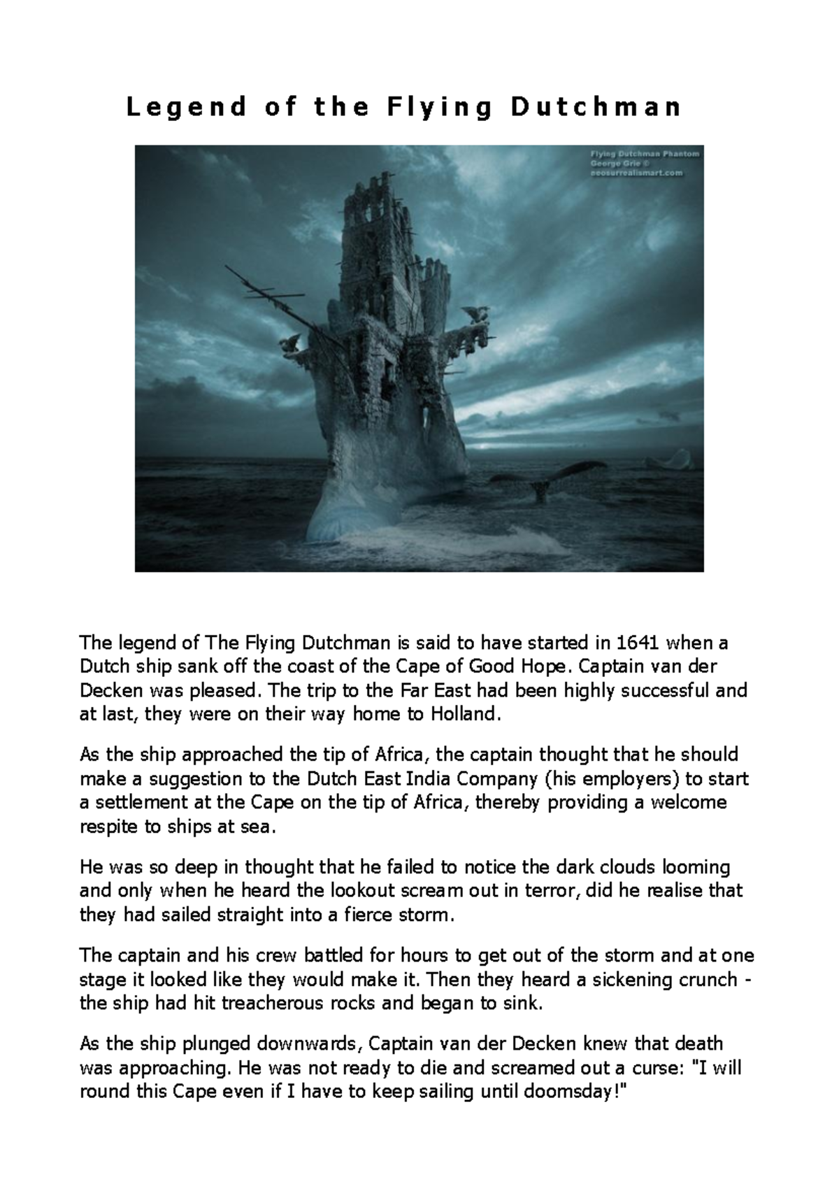 Legend of the Flying Dutchman: Origins and Sightings Overview - Studocu