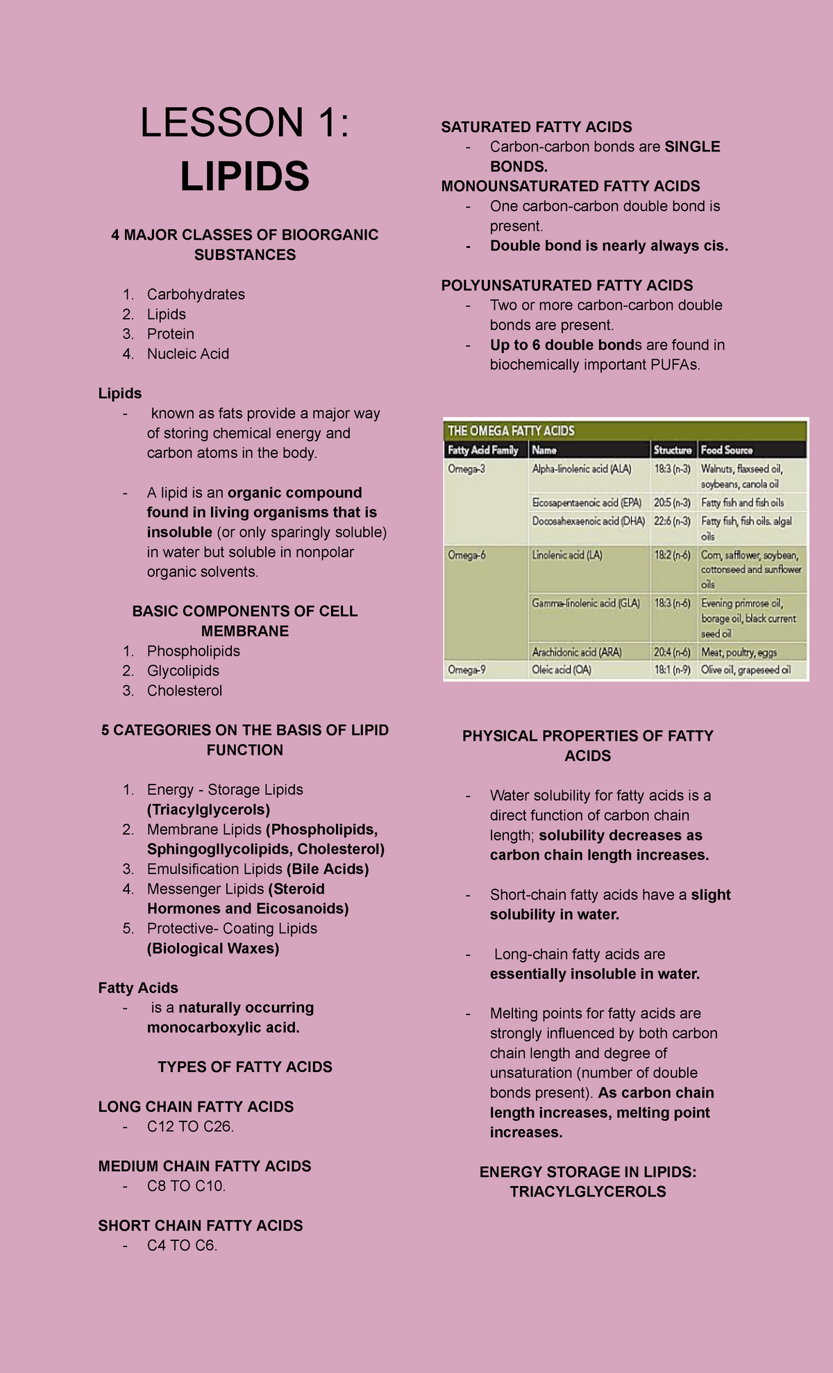 Biochem 101 - Midterm Review: Essential Concepts on Lipids & Amino ...