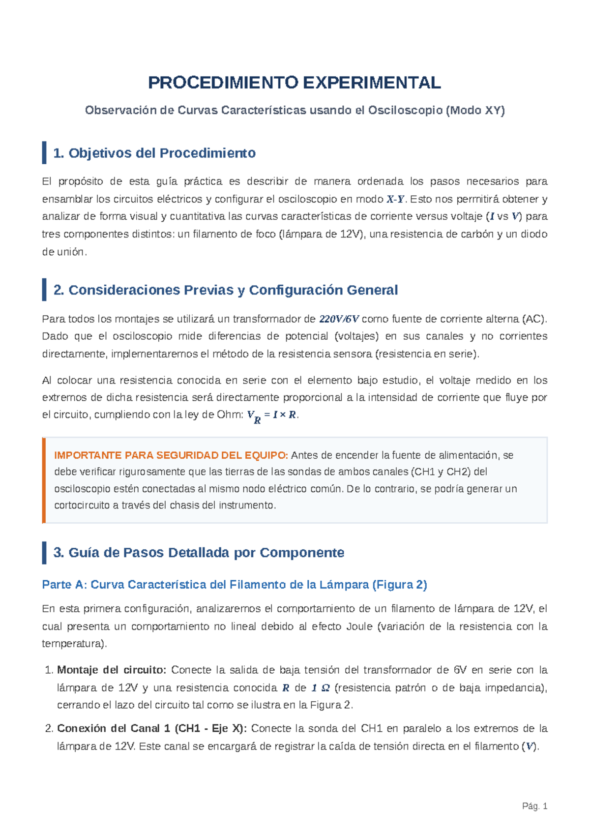 Procedimiento Experimental: Curvas Características en Osciloscopio (FIS ...