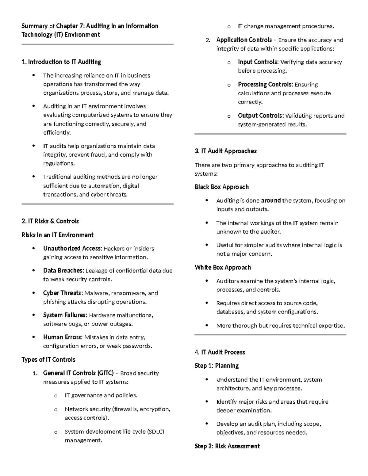 Summary of Chapter 7 Auditing - Summary of Chapter 7: Auditing in an ...