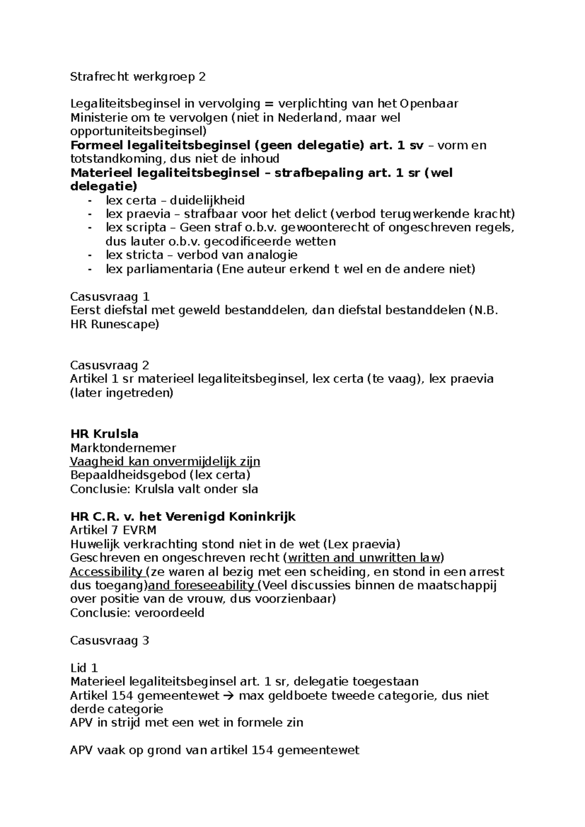 Strafrecht Werkgroep 2: Materieel en Formeel Legaliteitsbeginsel ...