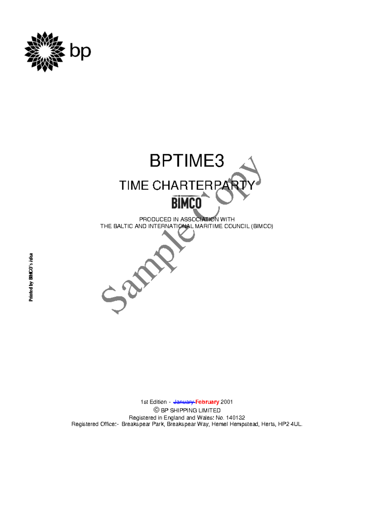 BPTIME3 Time Charter Party Sample Document - 1st Edition - Studocu