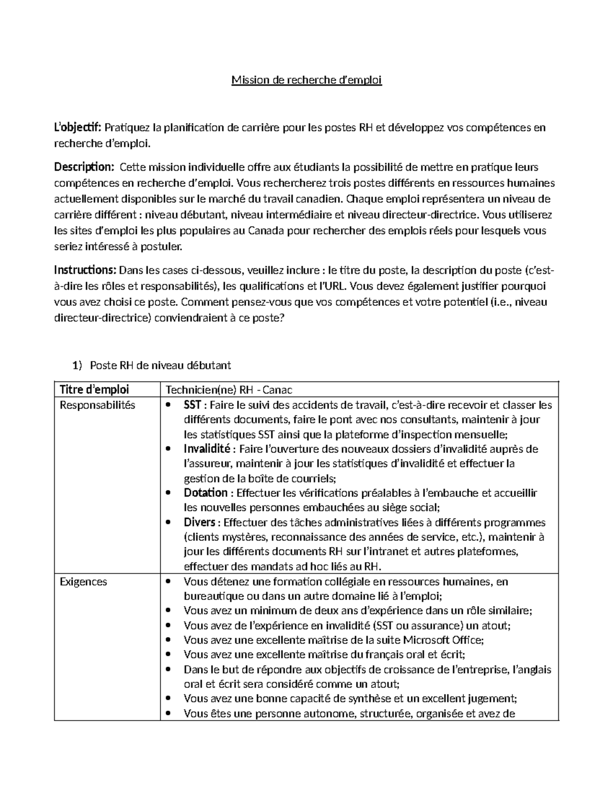 Mission de recherche d'emploi - Ressources Humaines (RH) - Studocu