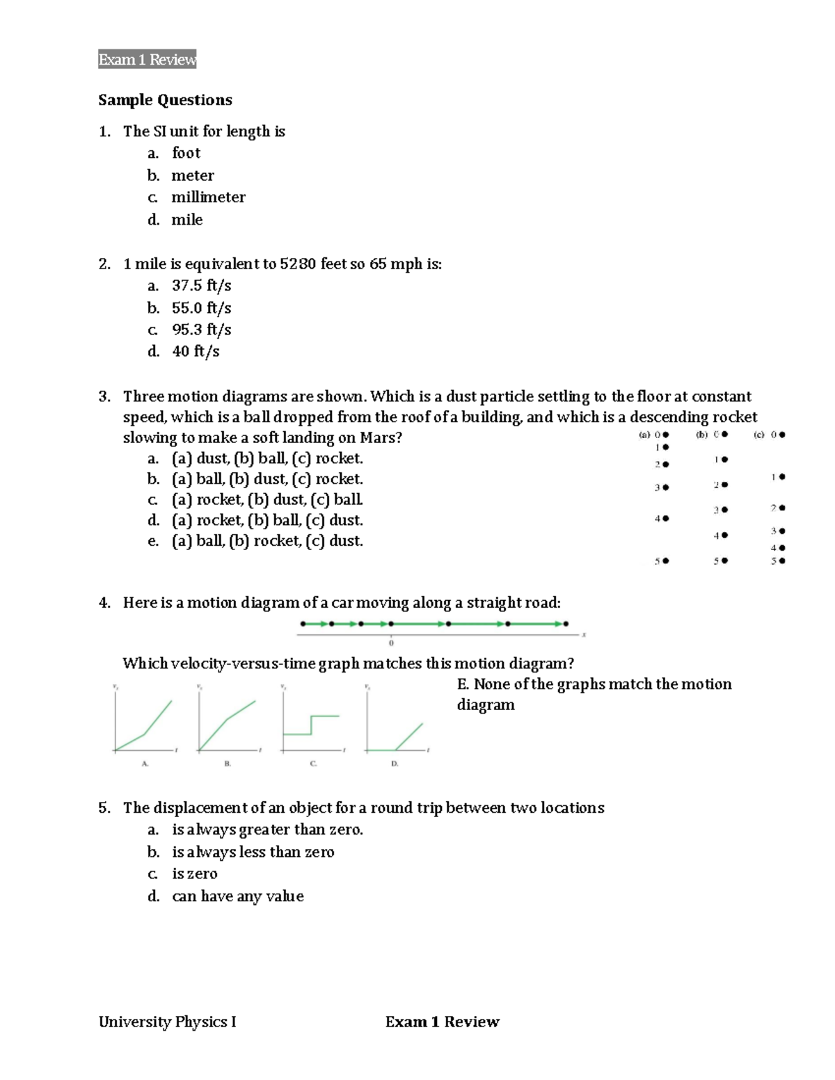 University Physics I Exam 1 Review: Questions & Solutions - Studocu