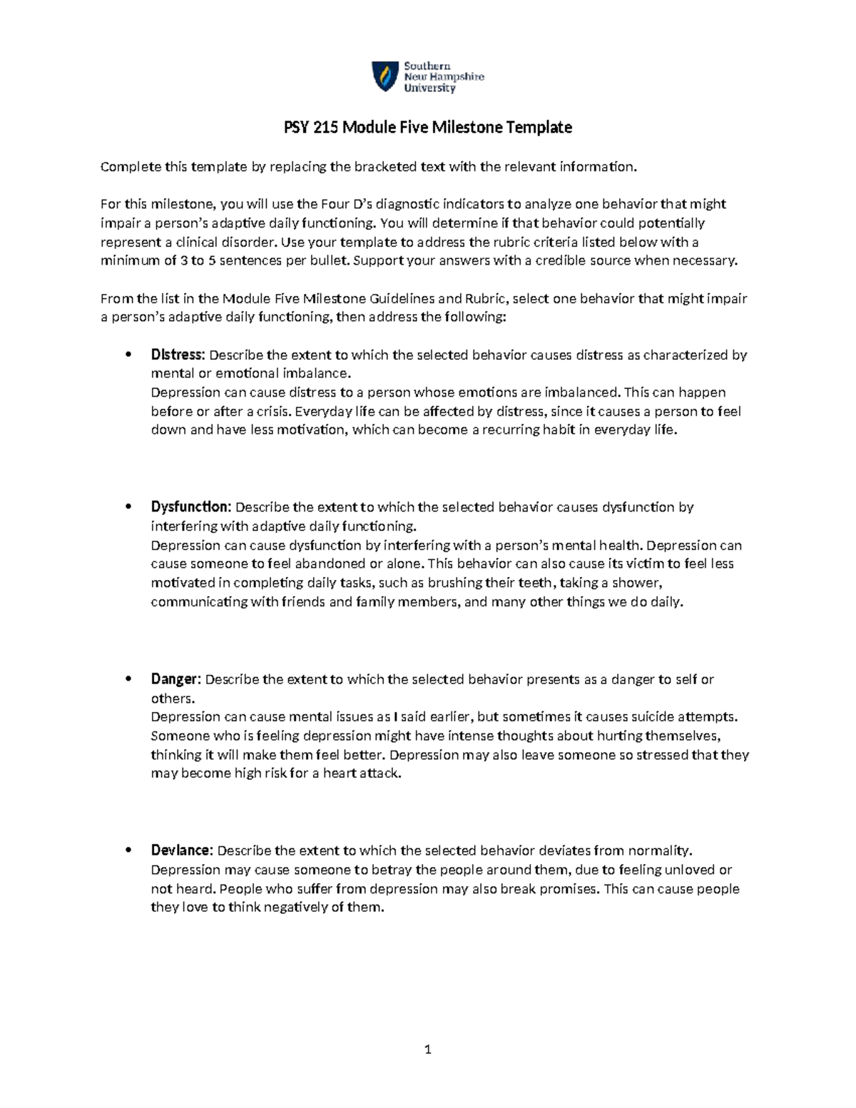 PSY 215 Module Five Milestone Template - PSY 215 Module Five Milestone ...