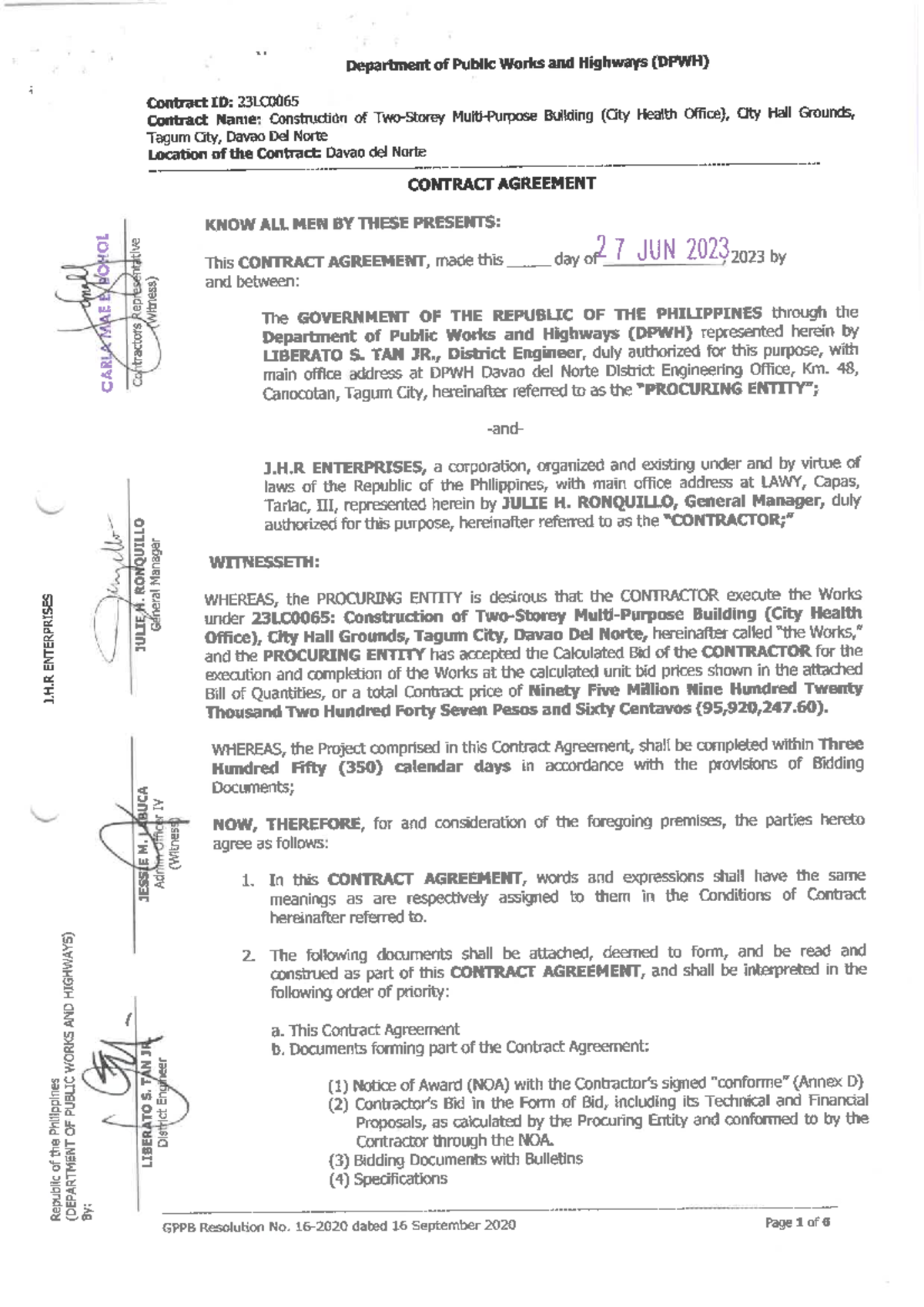 Contract Agreement for DPWH Project 23LC0065: City Health Office Construction - Studocu