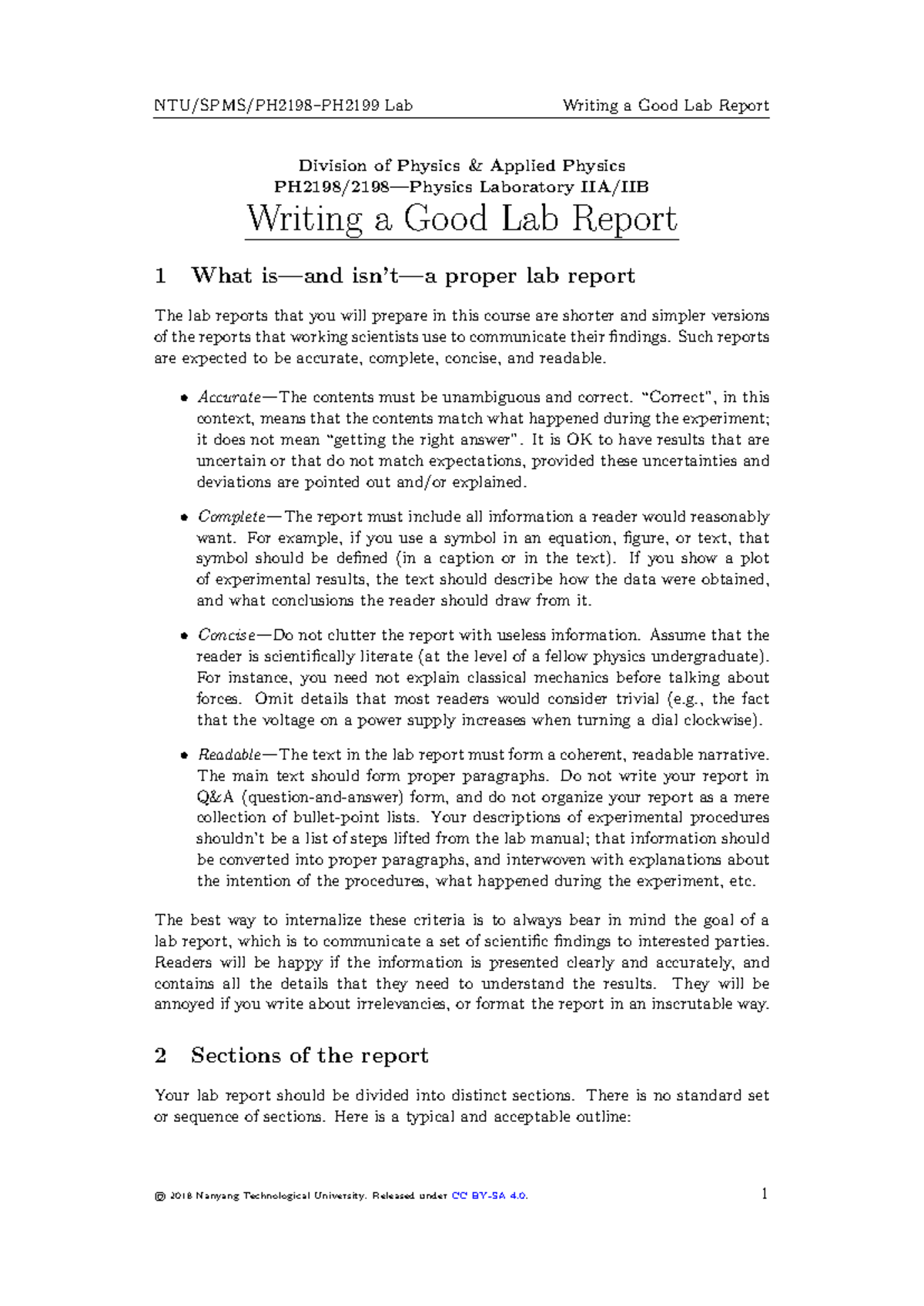 Lab Reports NTU Guidelines: Writing a Good Lab Report - Studocu