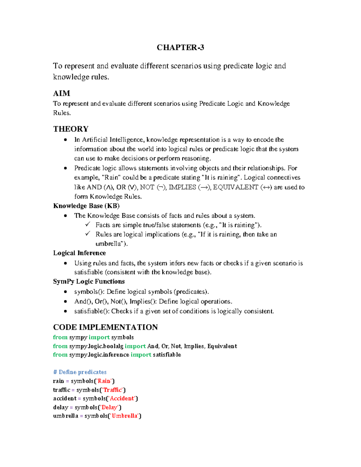 Chapter 3: Predicate Logic & Knowledge Rules in AI - Studocu