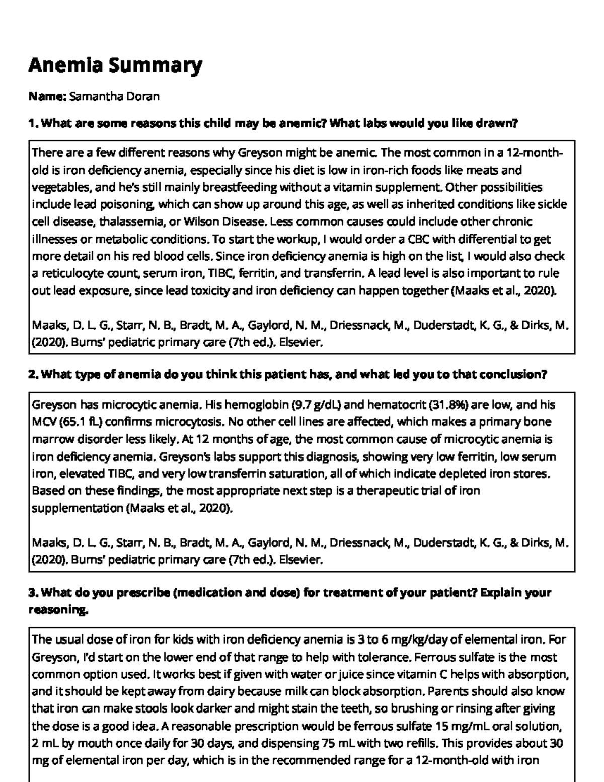 Anemia Case Study (653) - Diagnosis and Treatment Overview - Studocu
