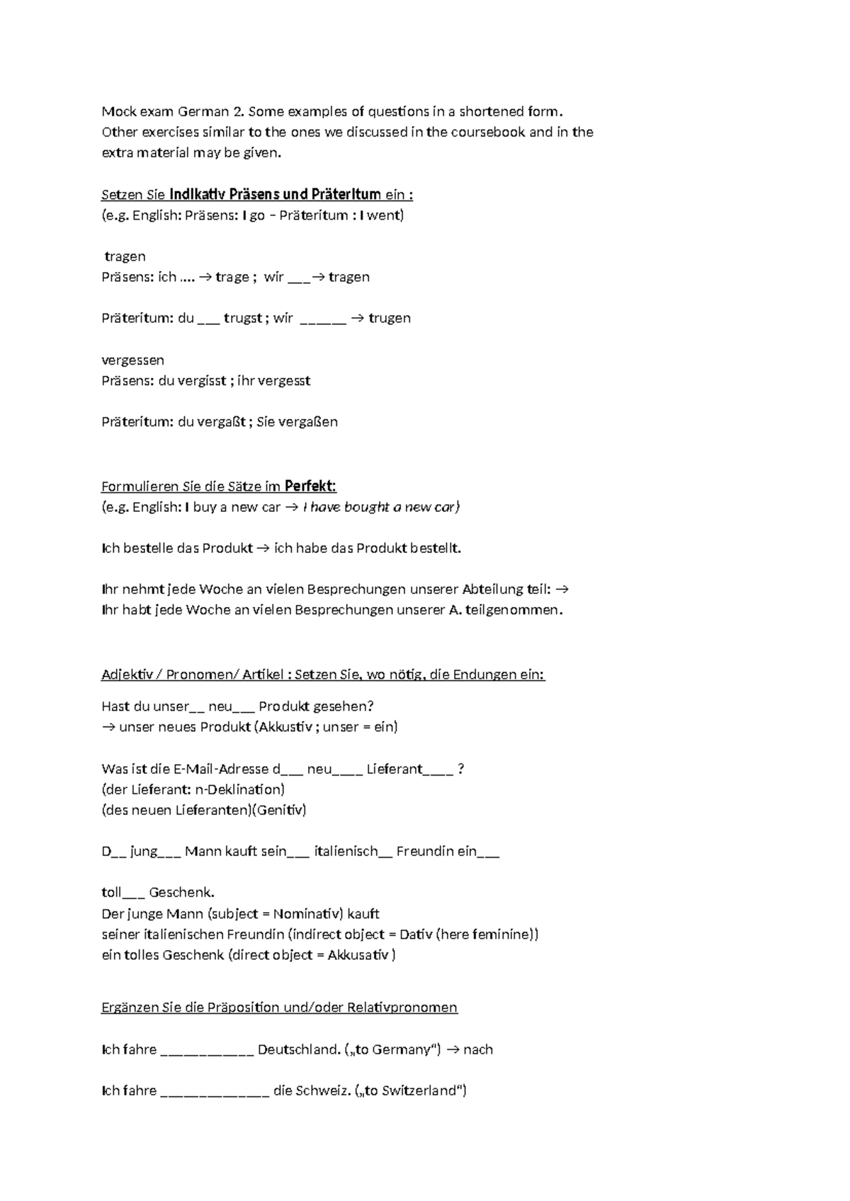 Mock Exam German 2 with Key - April 2024 Review and Practice - Studocu
