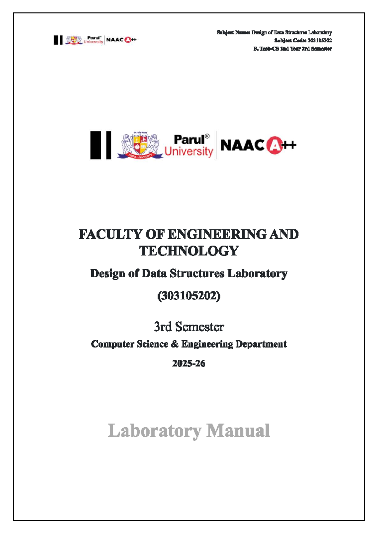 Design of Data Structures Lab Manual (303105202) - 2nd Year CSE - Studocu