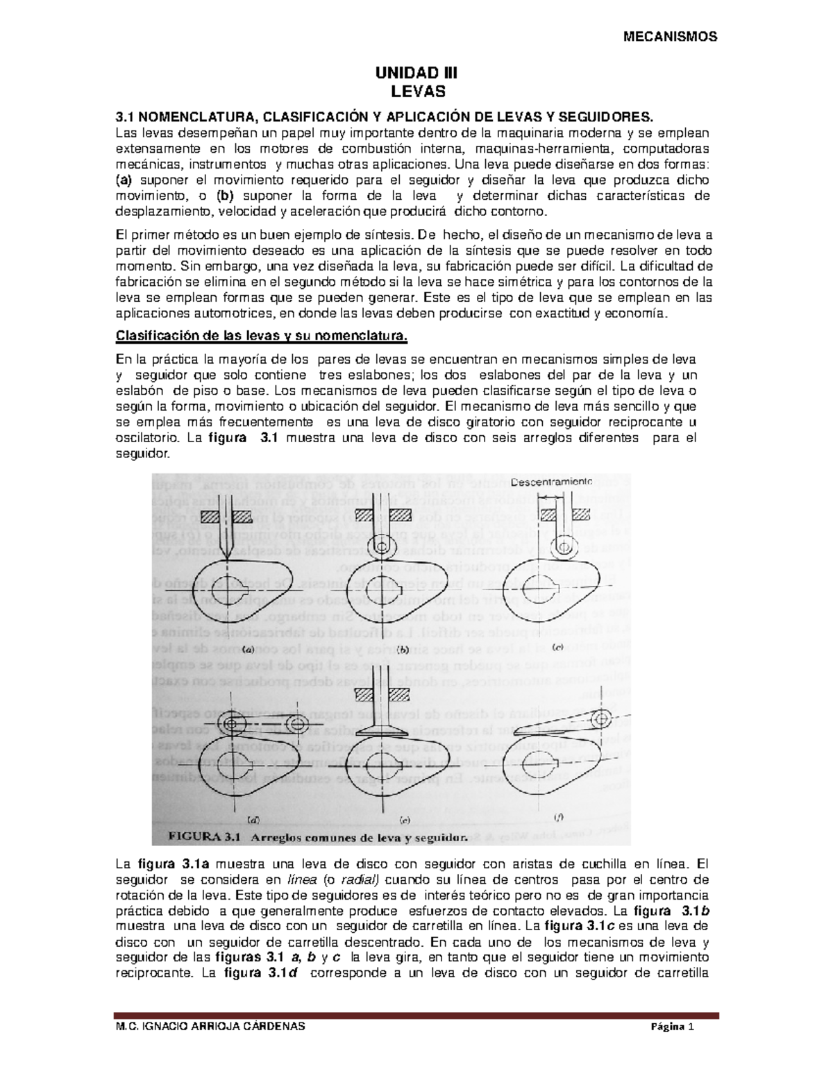MEC 3.1: Nomenclatura y Clasificación de Levas y Seguidores - Studocu