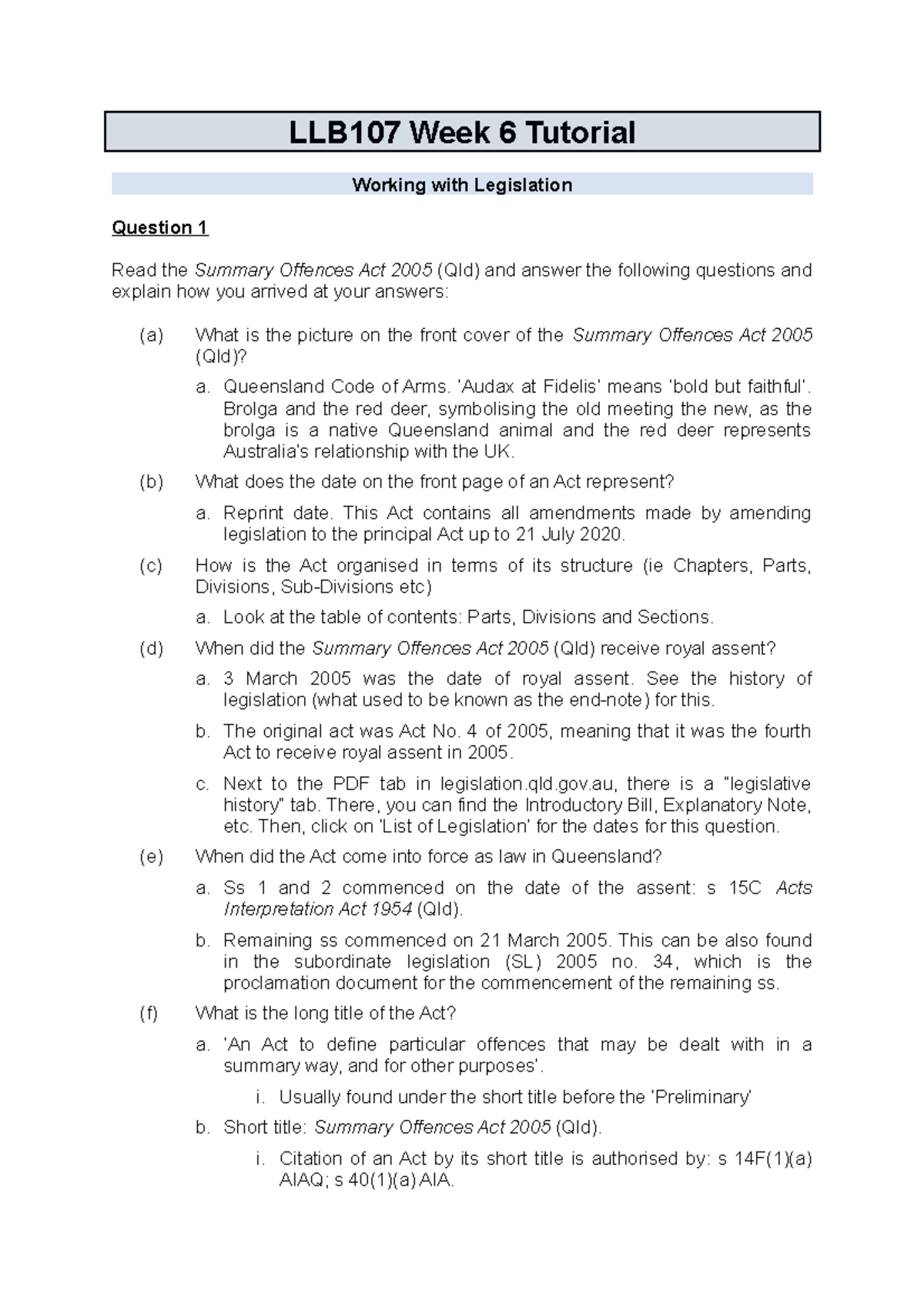 LLB107 Week 6 Tutorial 4 Working with Legislation - LLB107 Week 6 ...