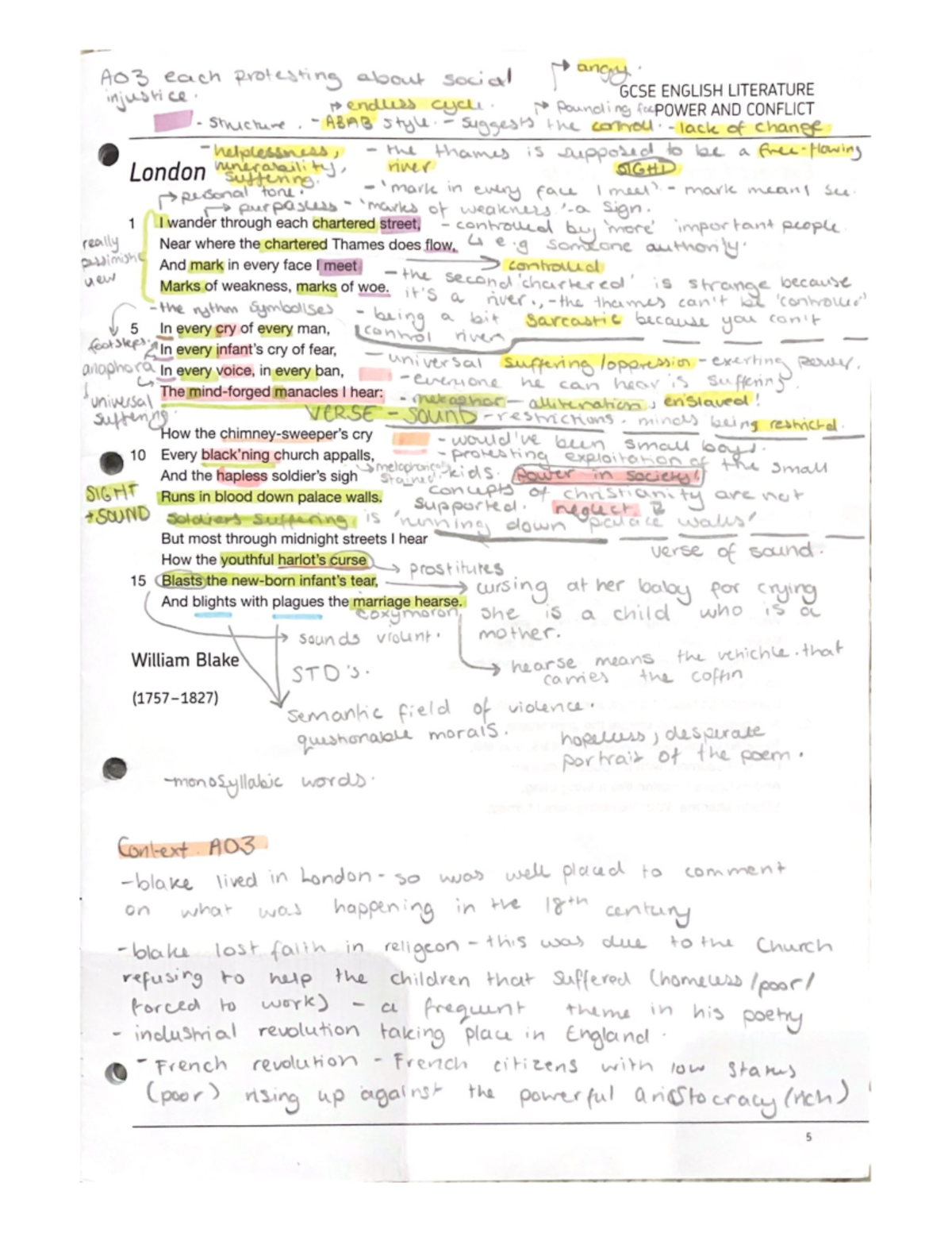 GCSE ENGLISH LITERATURE: Power and Conflict Poems Analysis Notes - Studocu