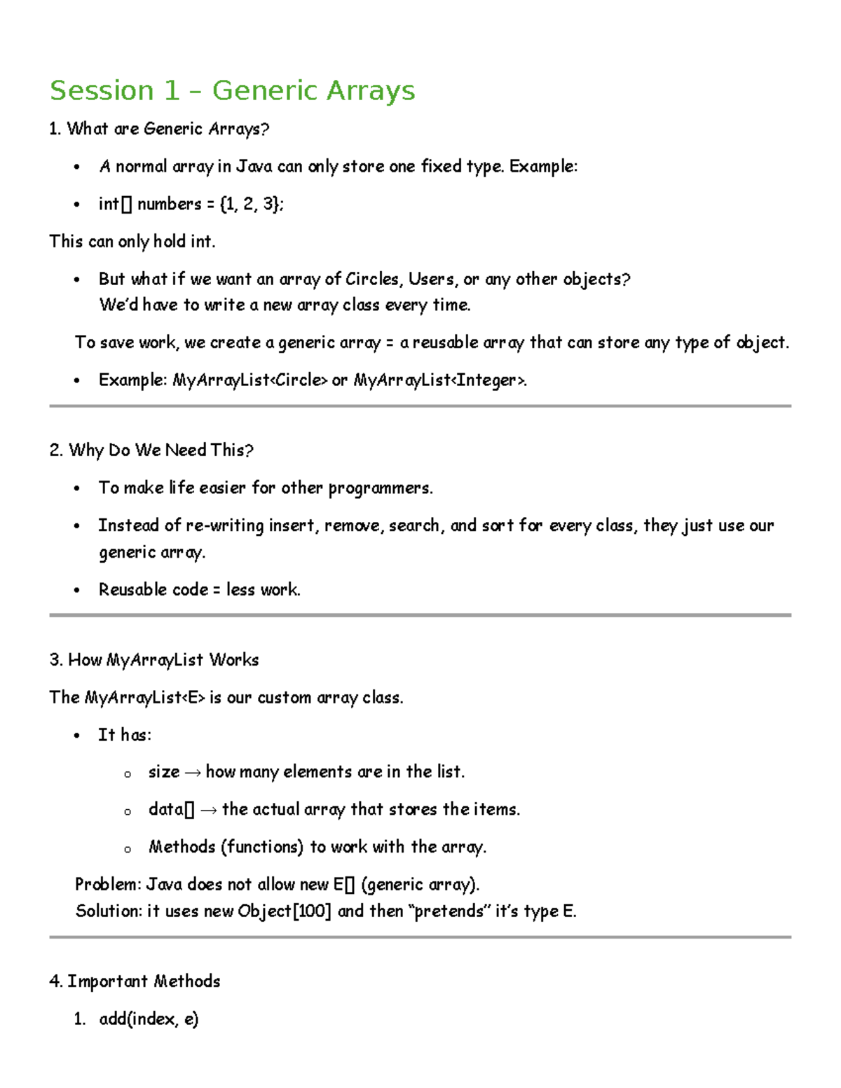 SU3 - Understanding Generic Arrays and Their Implementation - Studocu